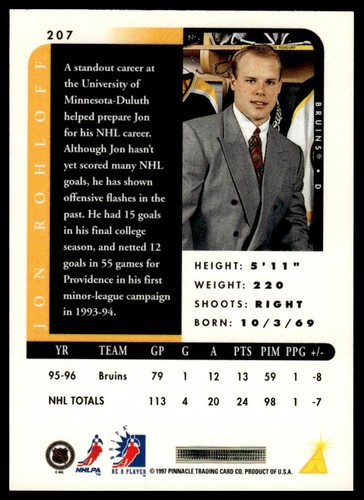 1996-97 Pinnacle Be a Player #207 Jon Rohloff Autographs | eBay