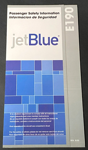 Jetblue Embraer E190 Safety Card - 8/05 | eBay