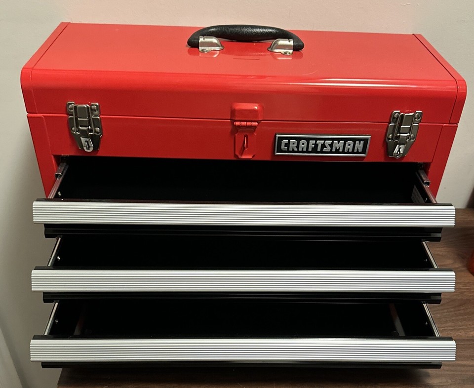 Craftsman Metal Tool Box 20.5” x 12” x 9” 3 Drawer Red Mint | eBay