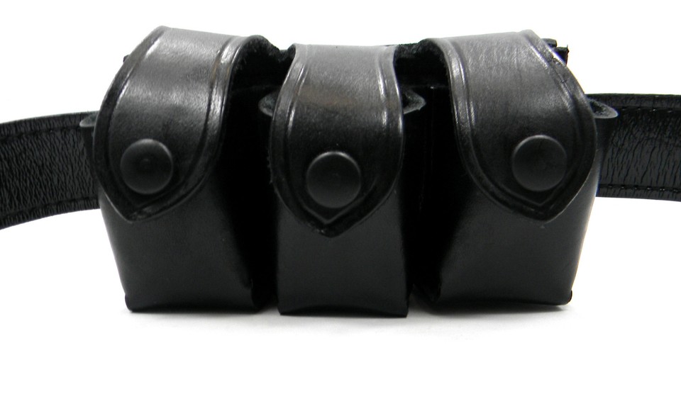 BLACK LEATHER TRIPLE SPEEDLOADER POUCH HOLSTER FOR .38 .357 .44 .45 ...