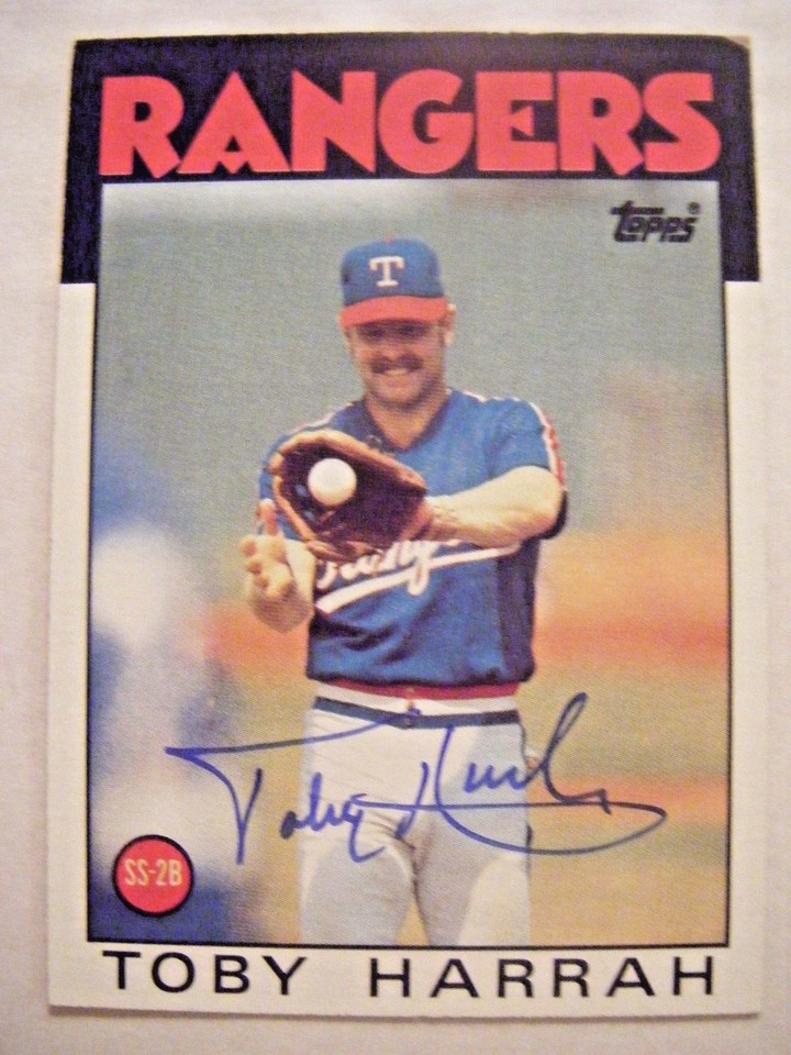 TOBY HARRAH signed RANGERS 1986 Topps baseball card AUTO Autographed ...