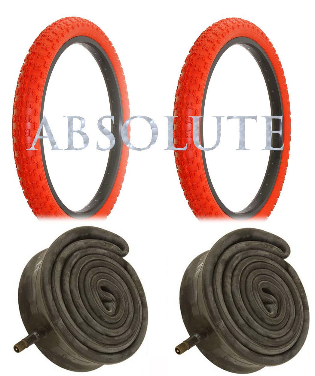 PAIR OF RED BICYCLE DURO TIRES W/HEAVYDUTY TUBES IN 20 X 2.125 COMP III ...