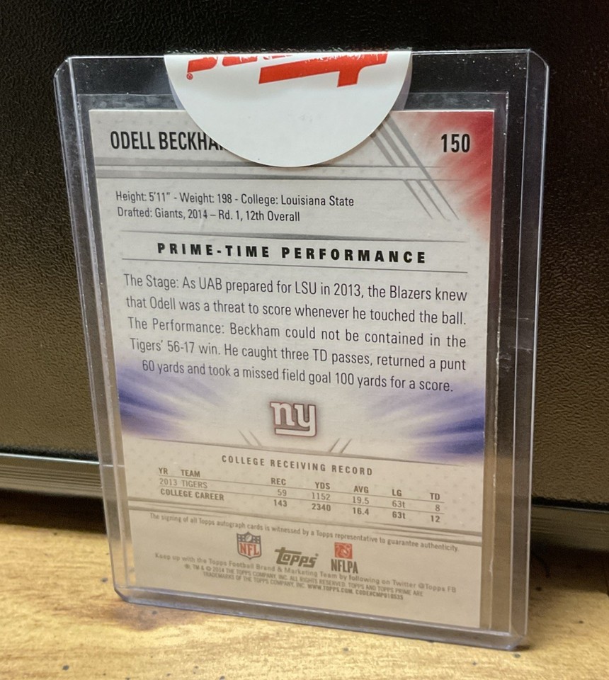 ODELL BECKHAM JR 2014 TOPPS PRIME ROOKIE CARD AUTO /99 SEALED #150 ...