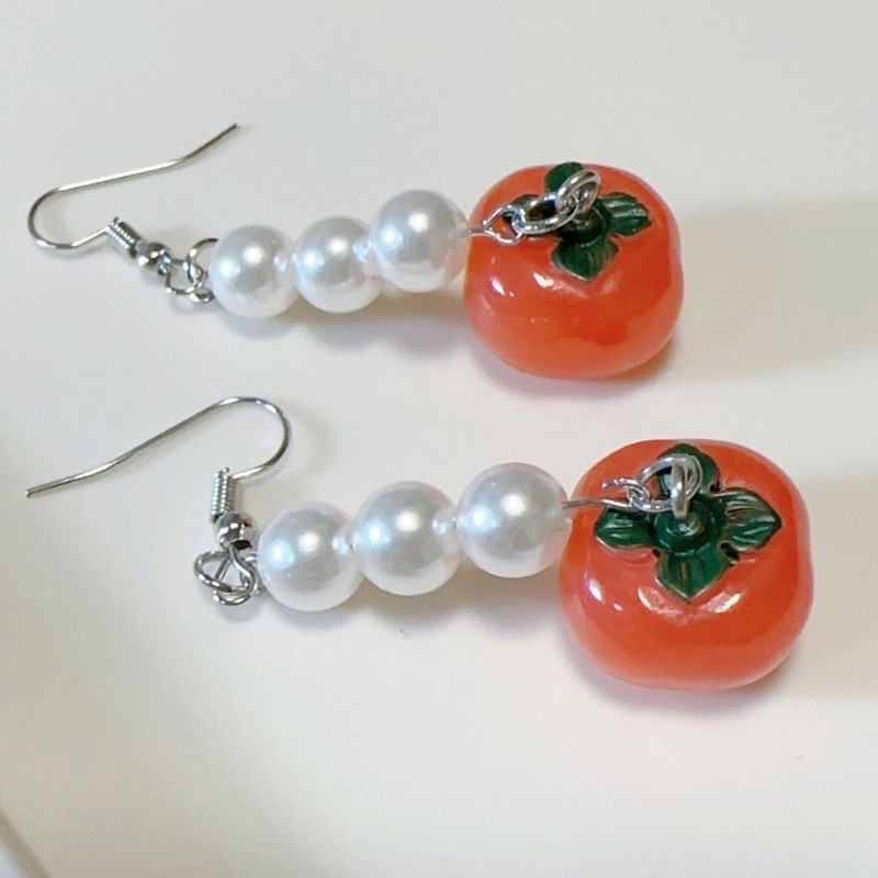 Unique Resin Dangle Earrings Fashion Cute Pearl Persimmon Earrings ...