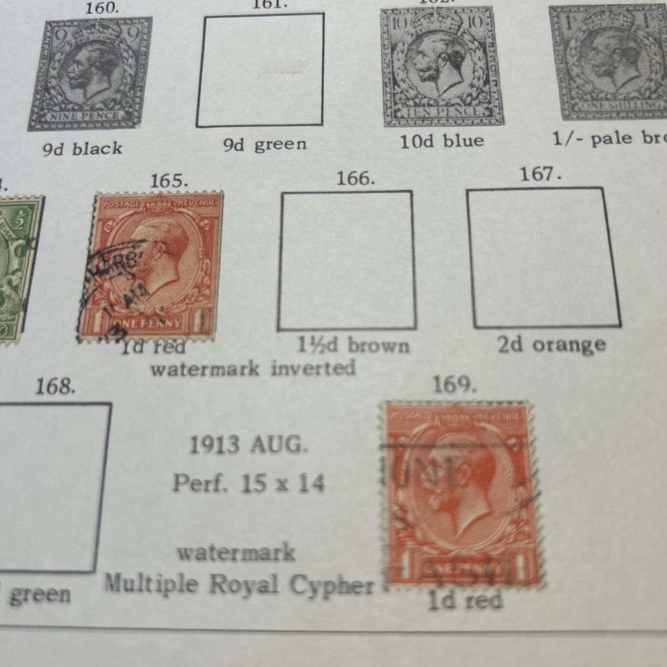 GB KGV 1912/22 Old Album Page of 13 Hinged Stamps Mixed Condition | eBay UK