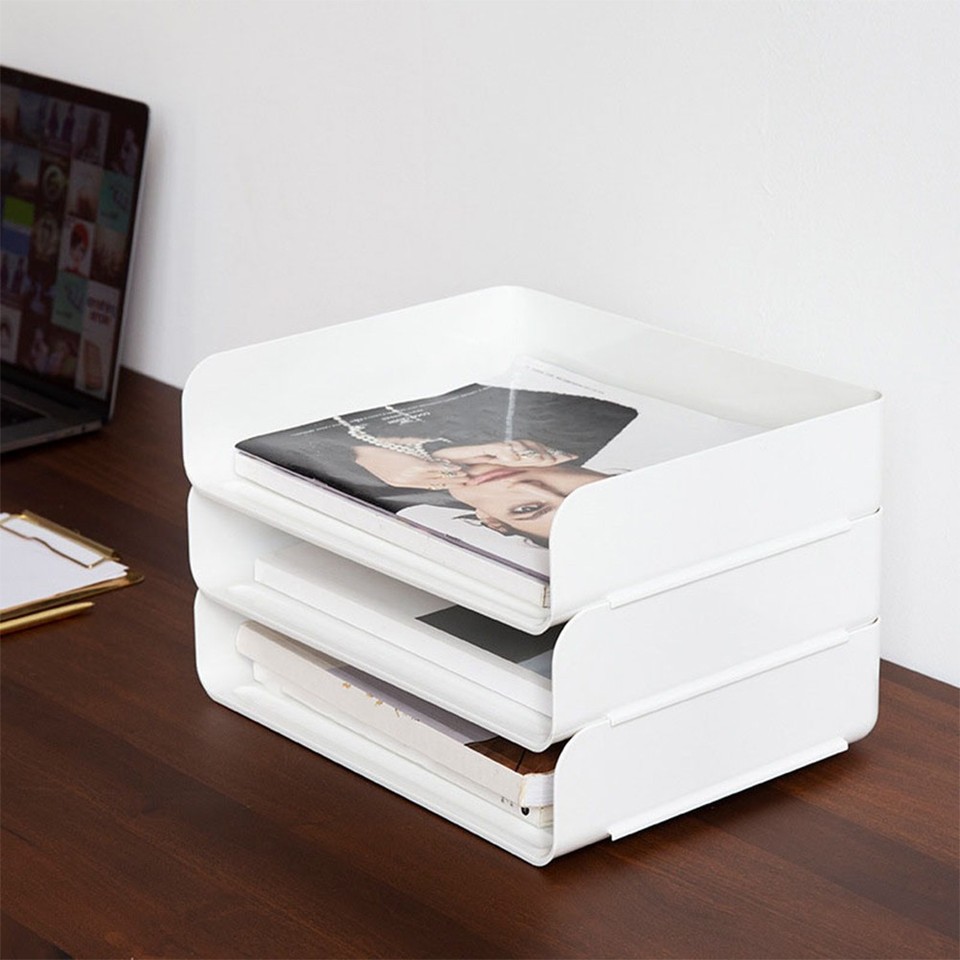 Stackable White Paper Trays Desktop Storage Racks File Document Letter ...