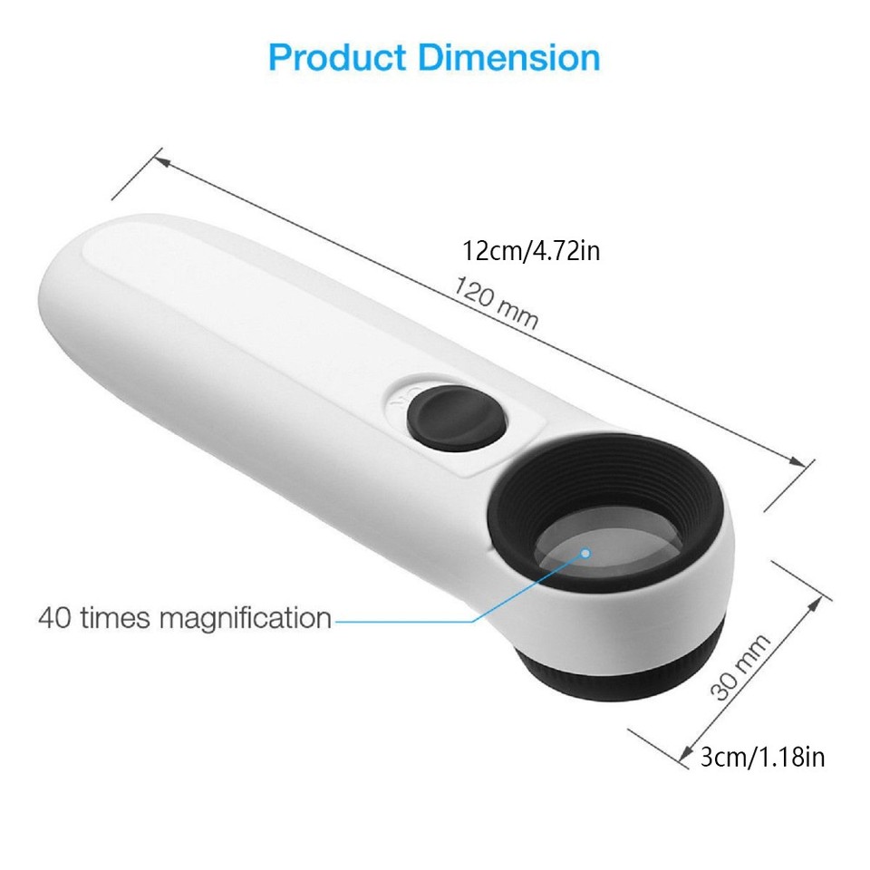 40X Dual LED Light Magnifier Handheld Magnifying Tool Jewelry Loupe Map ...