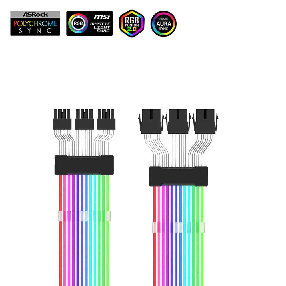 neu 5V 3Pin ARGB Aura Sync Extension Cable GPU 6+2Pin Motherboard Cord ...
