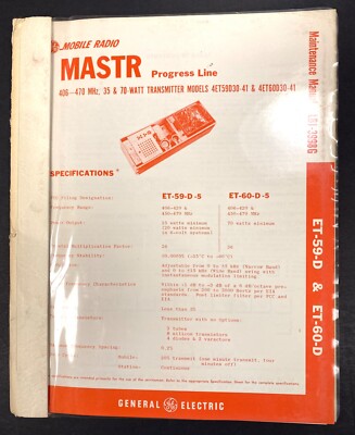 GE MASTR Progress Line Two-Way FM Radio Transmitter Manual LBI3998G | eBay