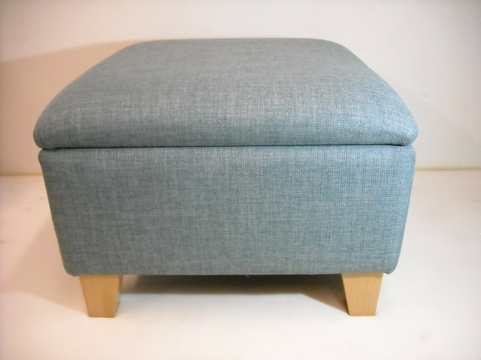 LARGE DUCK EGG LINEN LOOK FABRIC FOOTSTOOL/POUFFE/ W STORAGE solid ...