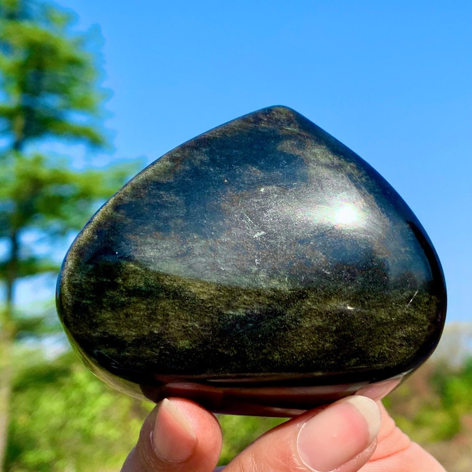 219G Natural Golden Sheen Eye Obsidian Quartz Hand Carved Heart-Shaped ...