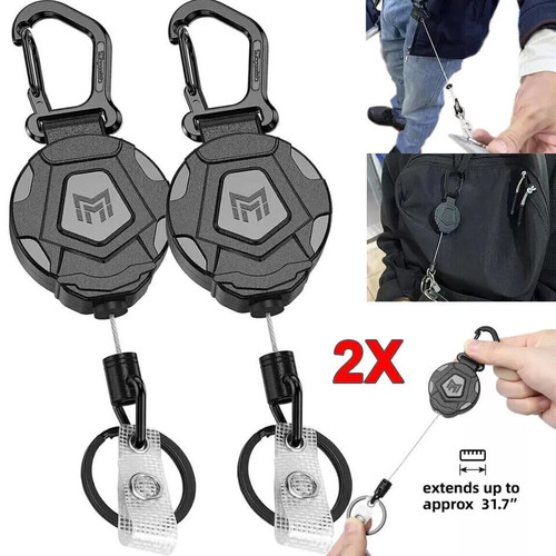 2x Heavy Duty Retractable Keyring Pull Key Chain Clip Recoil Holder ...