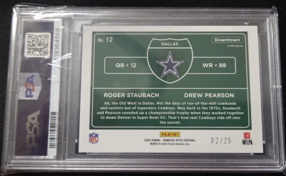2024 Donruss Optic Roger Staubach/Drew Pearson Downtown BLK Pandora /25 ...