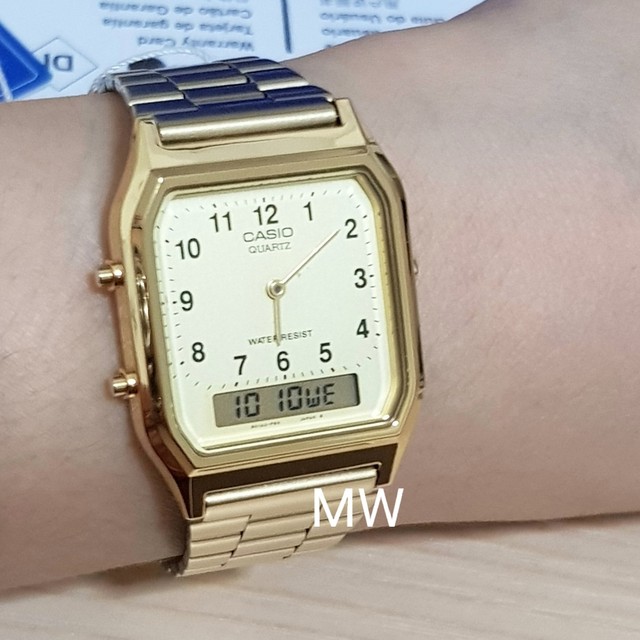 Casio AQ230 AQ230GA AQ-230GA-9B Vintage Retro Gold Digital Analog ...