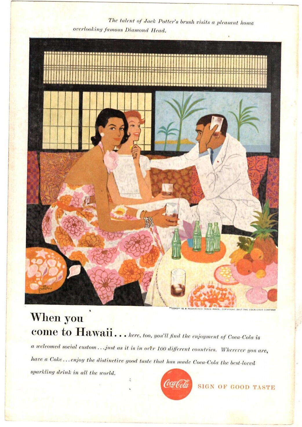 1957 Print Ad Coca Cola Coke Hawaii Diamond Head Home Illustraion Jack ...