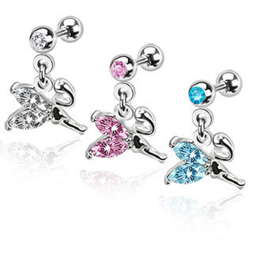 Cartilage Tragus Bar with Gem Fairy Pixie Dangle Surgical Steel ...