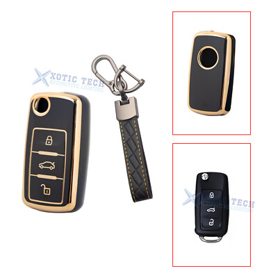 Black Full Cover Remote Key Fob Holder w/Keychain For VW Jetta GTI MK6 ...