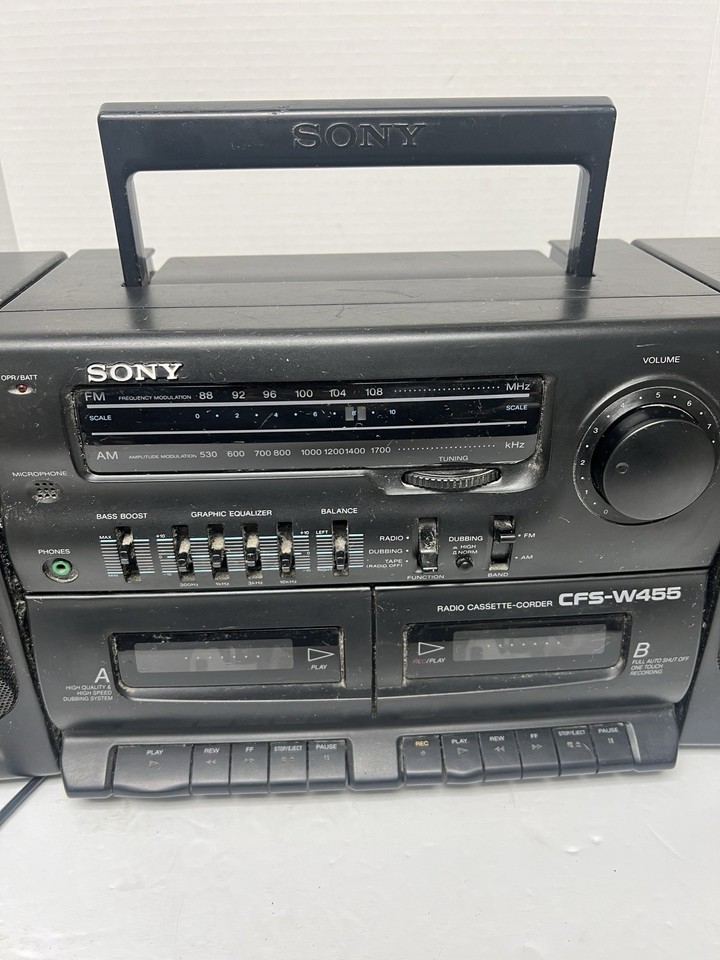 Sony CFS-W455 Stereo Double Cassette Radio Boom Box Detachable Speakers ...