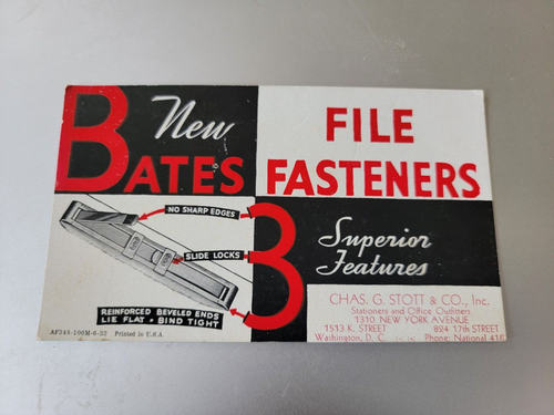 New BATES FILE FASTENERS ADVERTISING INK BLOTTER Chas. C. Stott Inc. | eBay