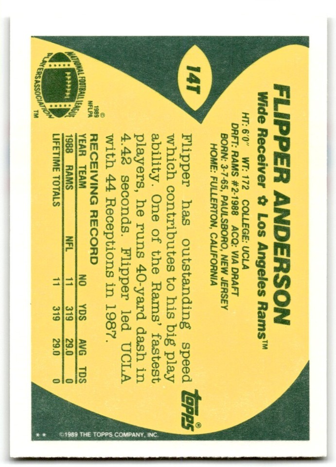 1989 Topps Traded Flipper Anderson Rookie Los Angeles Rams #14T | eBay