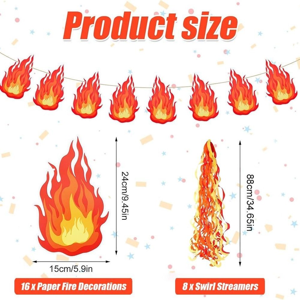 Fire Flame Birthday Party Decoration, Paper Banner Flame Decorations ...
