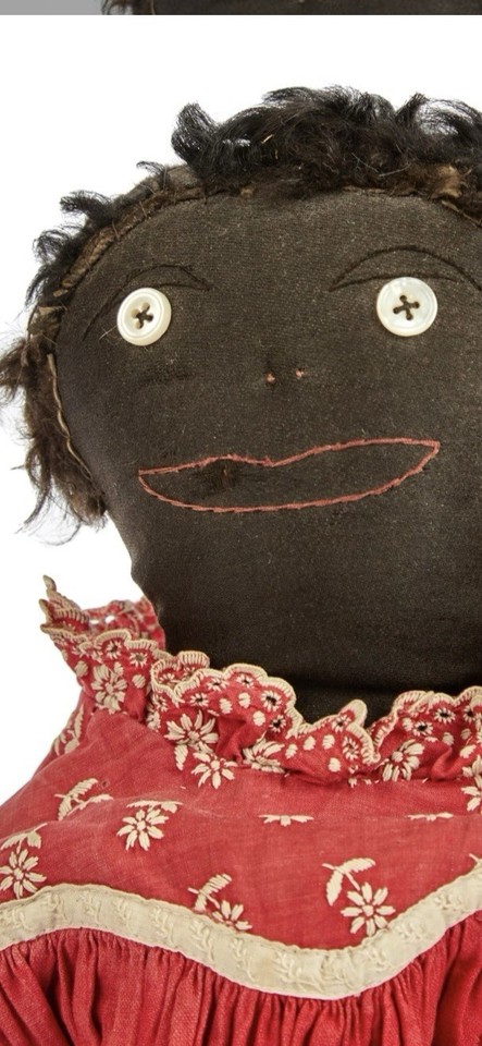 Circa 1880 Embroidered Face Cloth Black Rag Doll Old Red Calico Dress ...