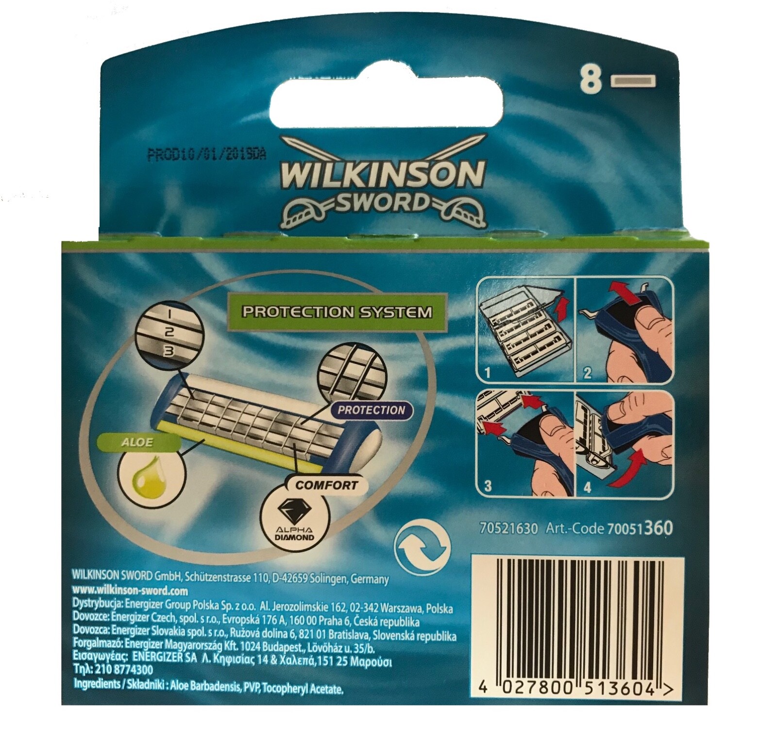 24 Wilkinson Sword Protector 3 Rasierklingen Ersatzklingen mit Aloe - 3 ...