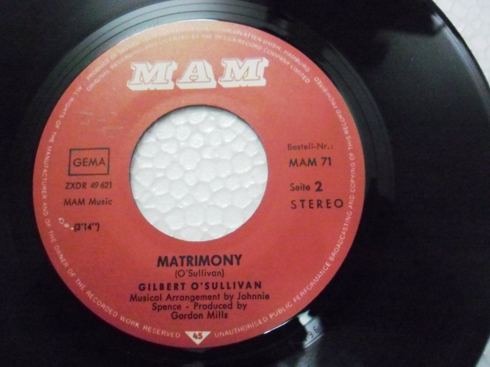 GILBERT O SULLIVAN MAM 71 RARE SINGLE 7" 45 GERMANY record VG+ | eBay