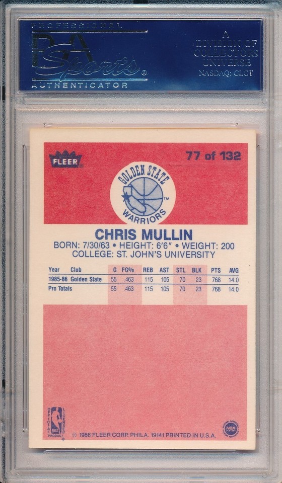 1986 FLEER #77 CHRIS MULLIN ROOKIE - PSA 8 NM-MT (SVSC) CENTERED! | eBay