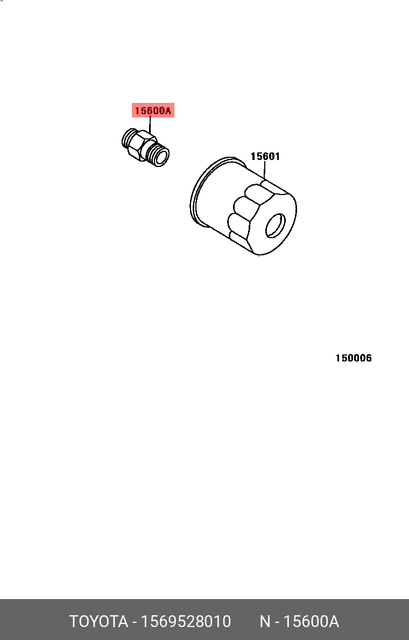 Genuine OE union for oil filter 1569528010 for TOYOTA 15695-28010 ...
