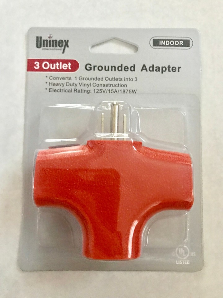 New 3 Way Outlet Wall Triple Tap Adapter Grounded Tri Tap Electrical ...