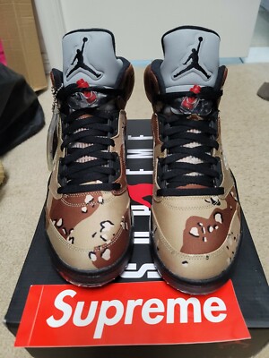 Nike Air Jordan 5 Supreme Desert Camo Fire Red Black 824371 Nike Air Jordan 5 Supreme Desert Camo Fire Red Black 824371