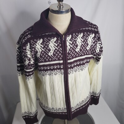 Vintage Acrylic Cardigan Zip Cableknit Ski Sweater 80's Christopher ...