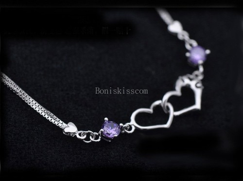 Fashion Double Heart Bracelet Silver Tone Wristband Girls Birthday ...