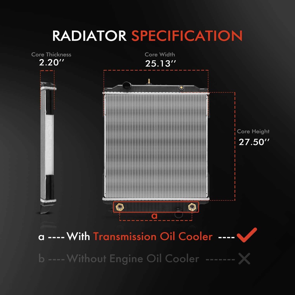 Radiator with Trans Oil Cooler for Freightliner MT45 1998-2011 MT55 ...