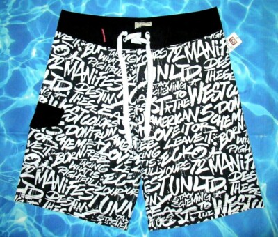 MENS ECKO UNLTD GRAFFITI EXPRESSIONS BLACK WHITE SWIM BOARD SHORTS SIZE ...