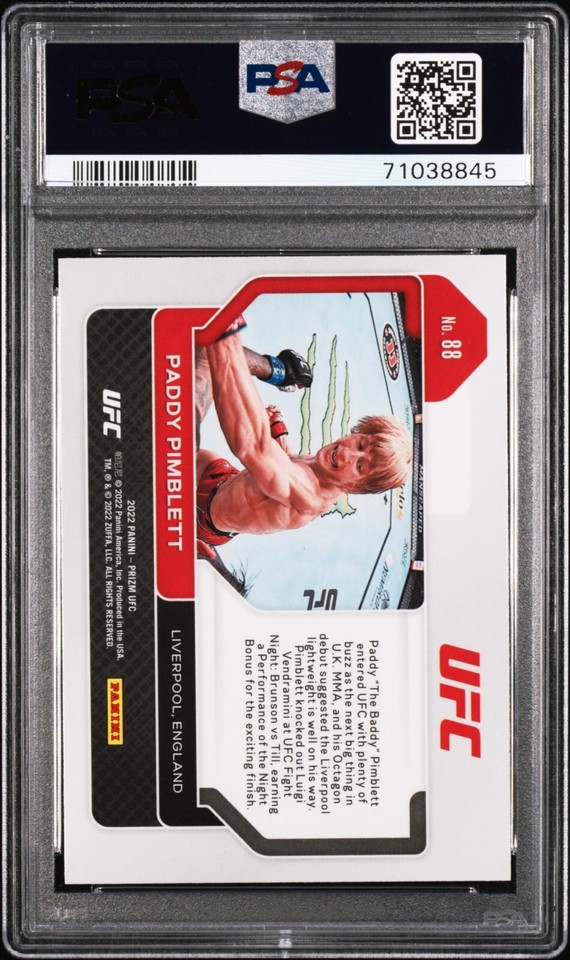 Paddy Pimblett 2022 Panini Prizm UFC Rookie Card RC #88 PSA 10 Gem Mint ...