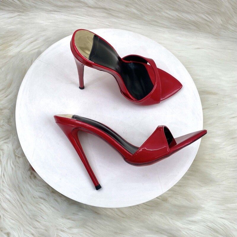 Summer New Red Patent Leather Open Toe Sandals Pointed High Heels Women ...