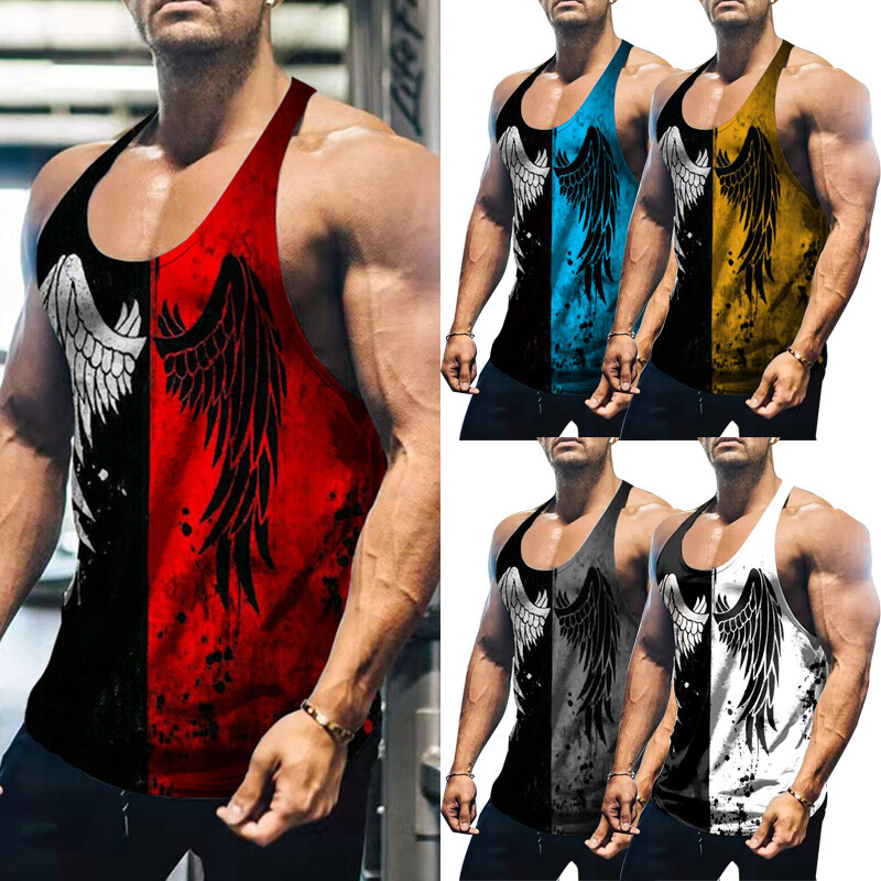 Men Muscle Gym Workout Stringer Tank Tops Bodybuilding Fitness Printed ...
