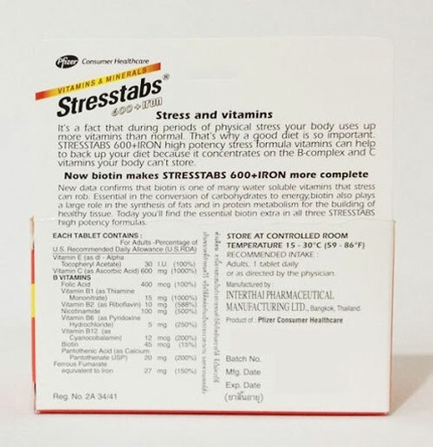 Stresstabs 600 Vitamin Iron MINERALS High Potency 60 Tablet For Women ...