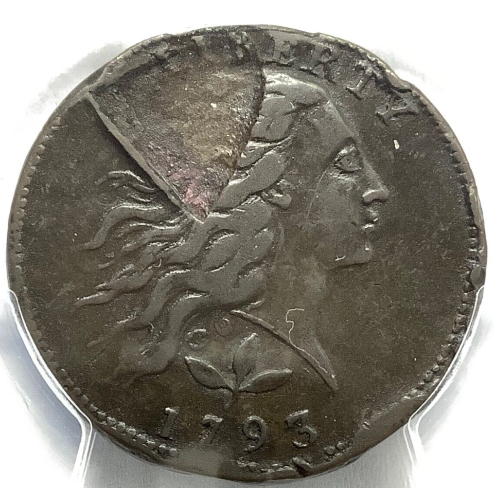 1793 Wreath Cent -Vine & Bars--PCGS XF Details, Struck Through! | eBay