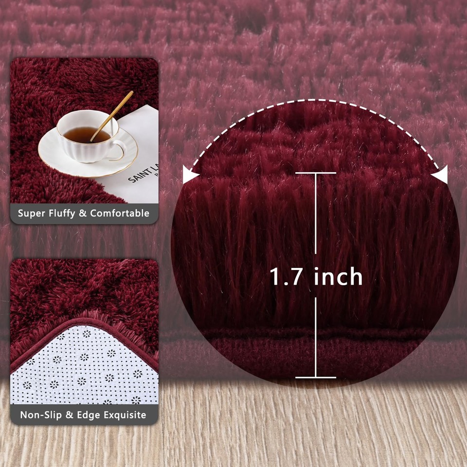Burgundy Red Area Rug 8x10 Large Rugs for Living Room Bedroom, Fluffy ...