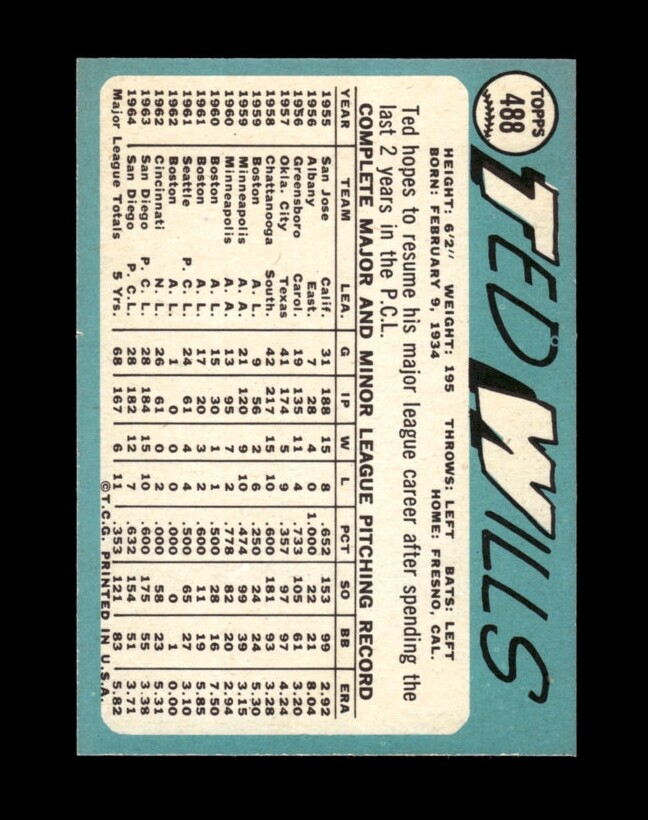 1965 Topps Set-Break #488 Ted Wills NR-MINT *GMCARDS* | eBay