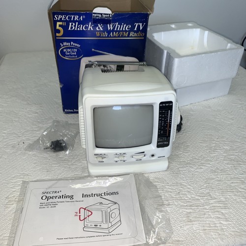 Mini TV 5" Portable B&W TV w/ AM FM Radio Spectra 52-BWR In Box Tested ...