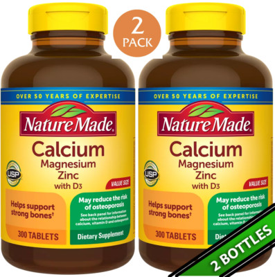 2 Pack Calcium Magnesium Zinc Vitamin D3 600 Tabs (2x300) Bone Anti ...