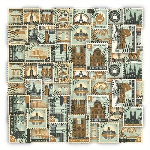 50pc Vintage Travel Landmark Stamp Stickers Pack Laptop, Phone Case ...