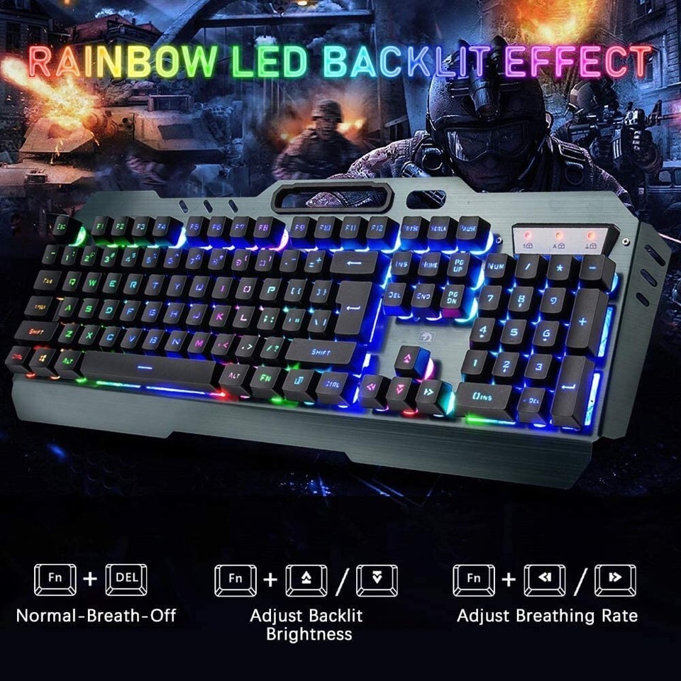 Wireless Rainbow RGB Gaming Keyboard and Mouse Combo w/Mat for PC ...