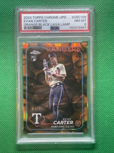 EVAN CARTER 2024 TOPPS CHROME ORANGE BLACK LAVA REFRACTOR RC #/15 PSA 8 ...