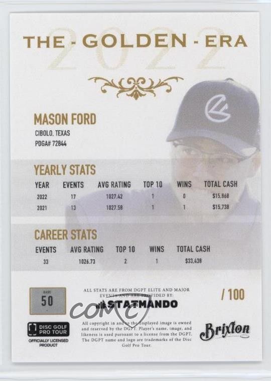 2022 Brixton Disc Golf Golden Era /100 Mason Ford #50 | eBay