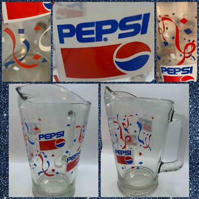 Vintage Pepsi-Cola 1980's Soda Glass Pitcher Confetti Party Pepsi Logo ...